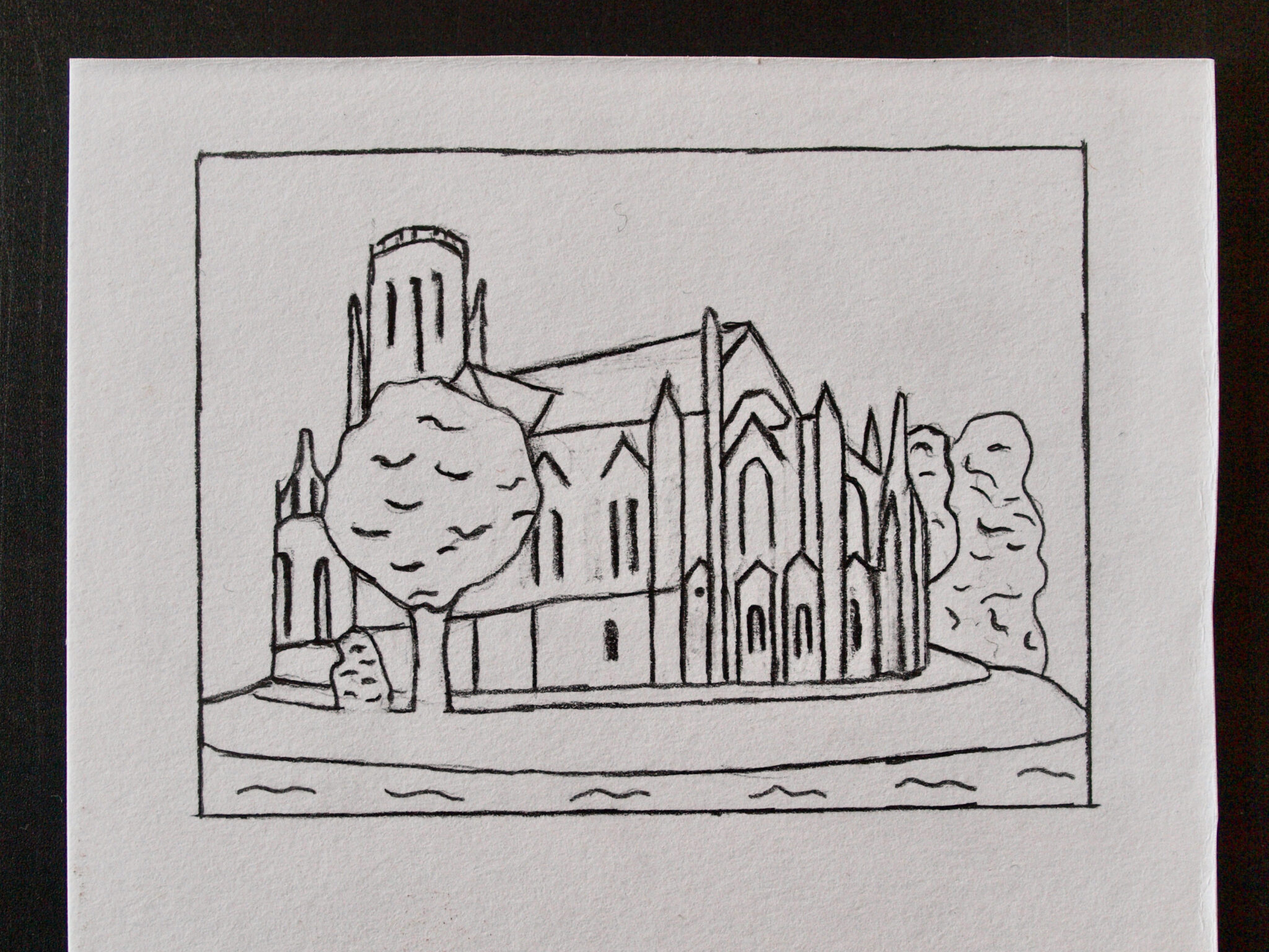 Als erstes zeichnete ich einen Entwurf mit Bleistift auf Papier. Dabei ...